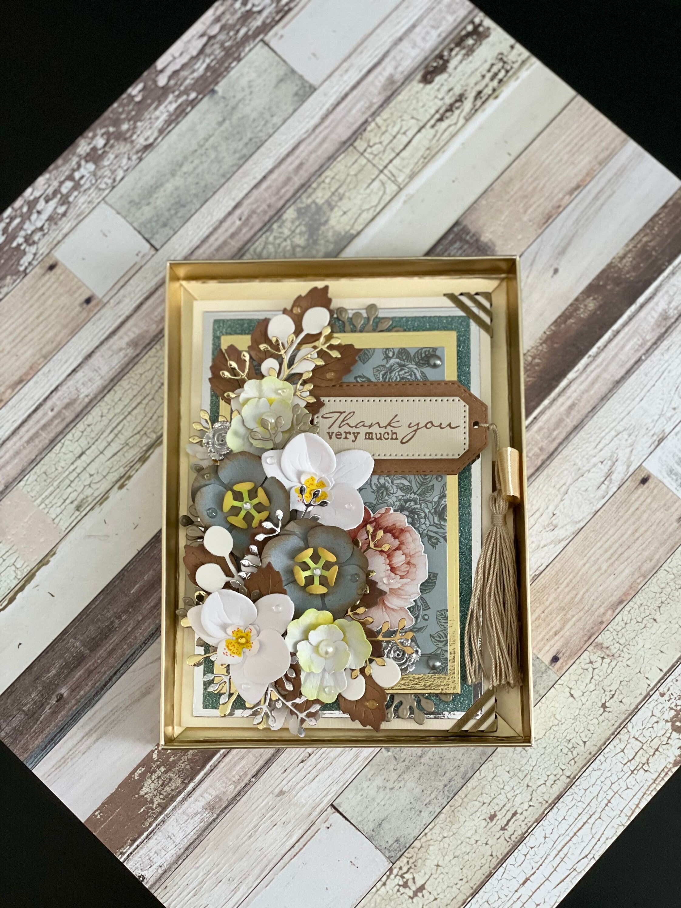 Thank You Very Much Handmade Greetings Card/ Handmade Floral Boxed Card ...