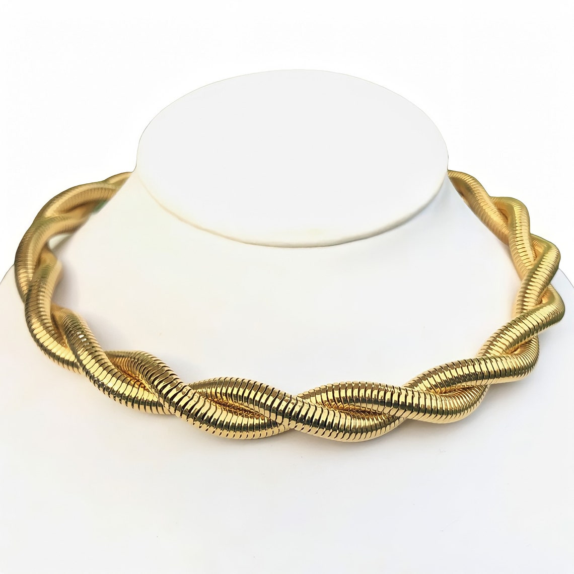 Snake Chain Gold Necklace Rolling Braid 2 Layers 3D Omega | Etsy