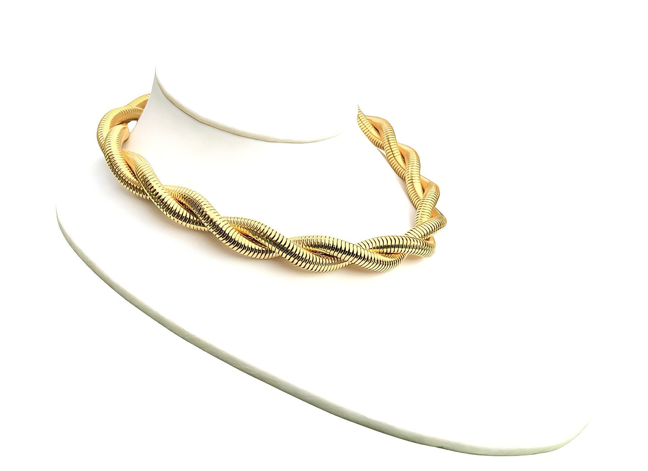 Snake Chain Gold Necklace Rolling Braid 2 Layers 3D Omega | Etsy