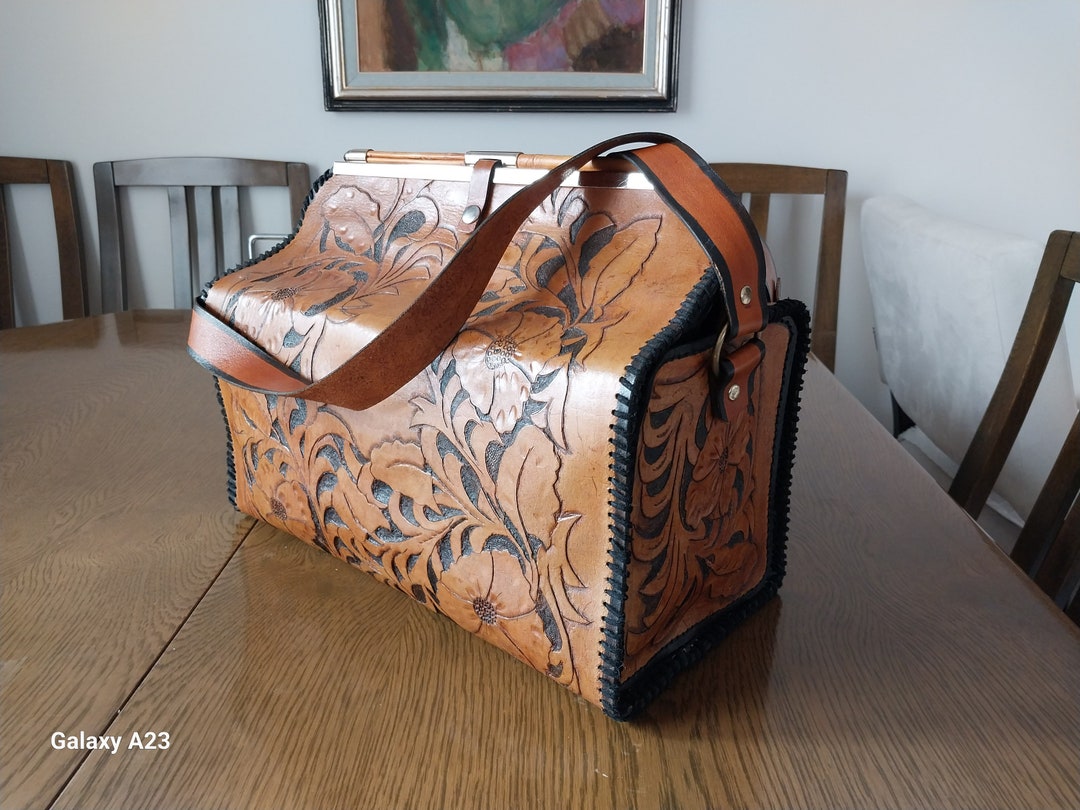 Handmade Tooled Leather Suitcase Bag: Large Western Shoulder Bag - Etsy