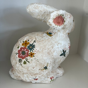 Large Paper Mache Rabbit, Boho Hand Painted Rabbit Sculpture, Up-cycled ...