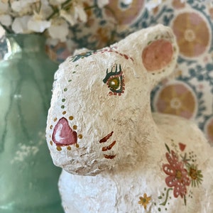 Large Paper Mache Rabbit, Boho Hand Painted Rabbit Sculpture, Up-cycled ...