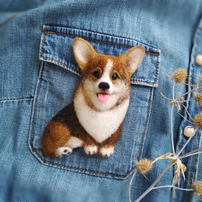 Custom Needle Felted Corgi Brooch: Dog Memorial Portrait - Etsy