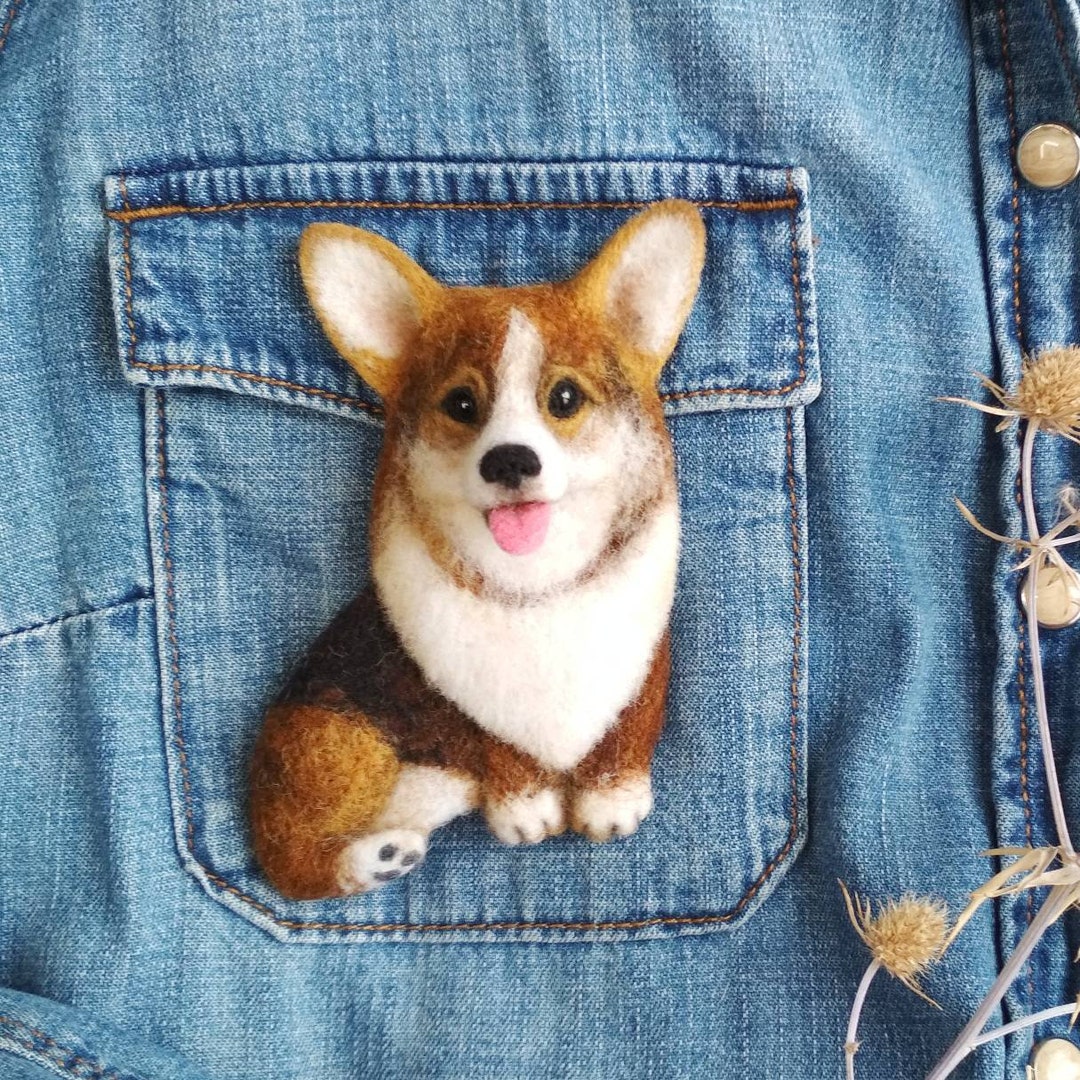 Custom Needle Felted Corgi Brooch: Dog Memorial Portrait - Etsy