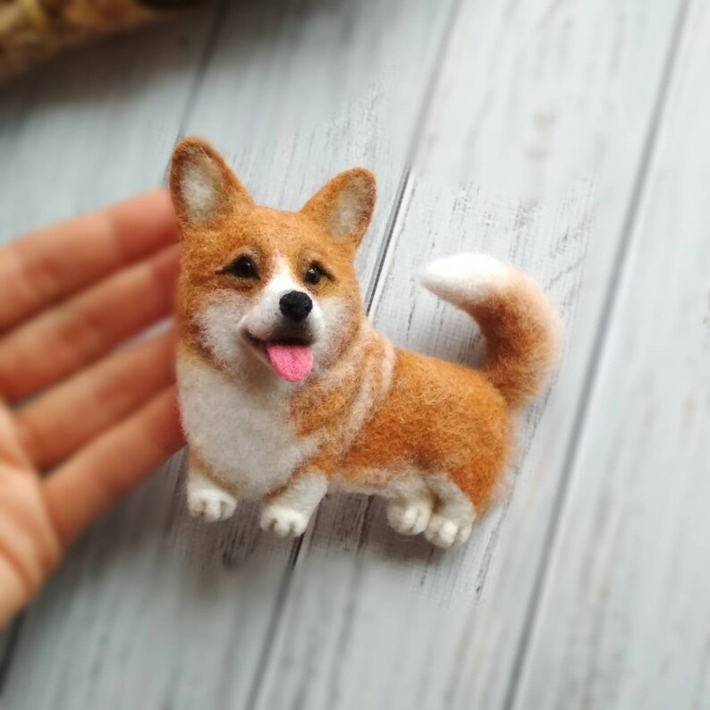 Needle Felted Corgi Brooch: Custom Pet Portrait, Dog Memorial - Etsy