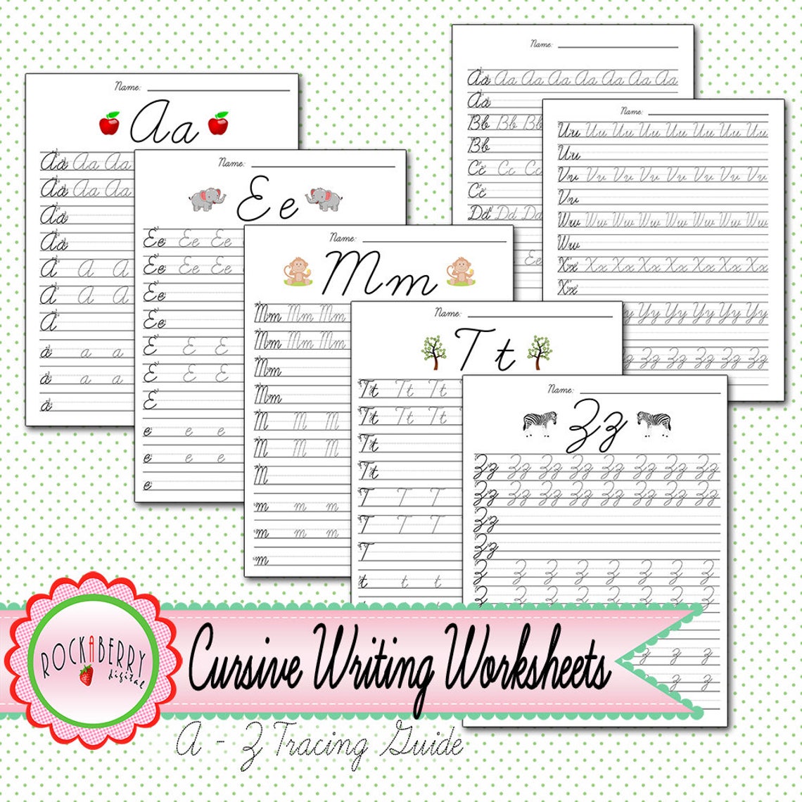 Cursive Writing Worksheets Alphabet A Z Tracing Guide | Etsy