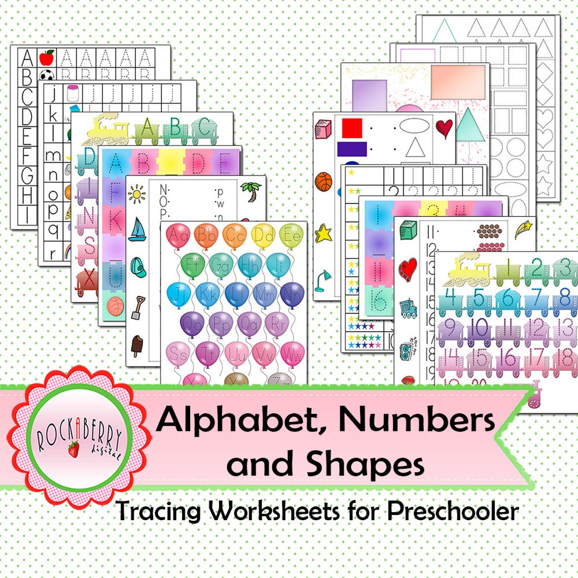 Alphabet Numbers & Shapes Tracing Worksheet for Preschooler - Etsy