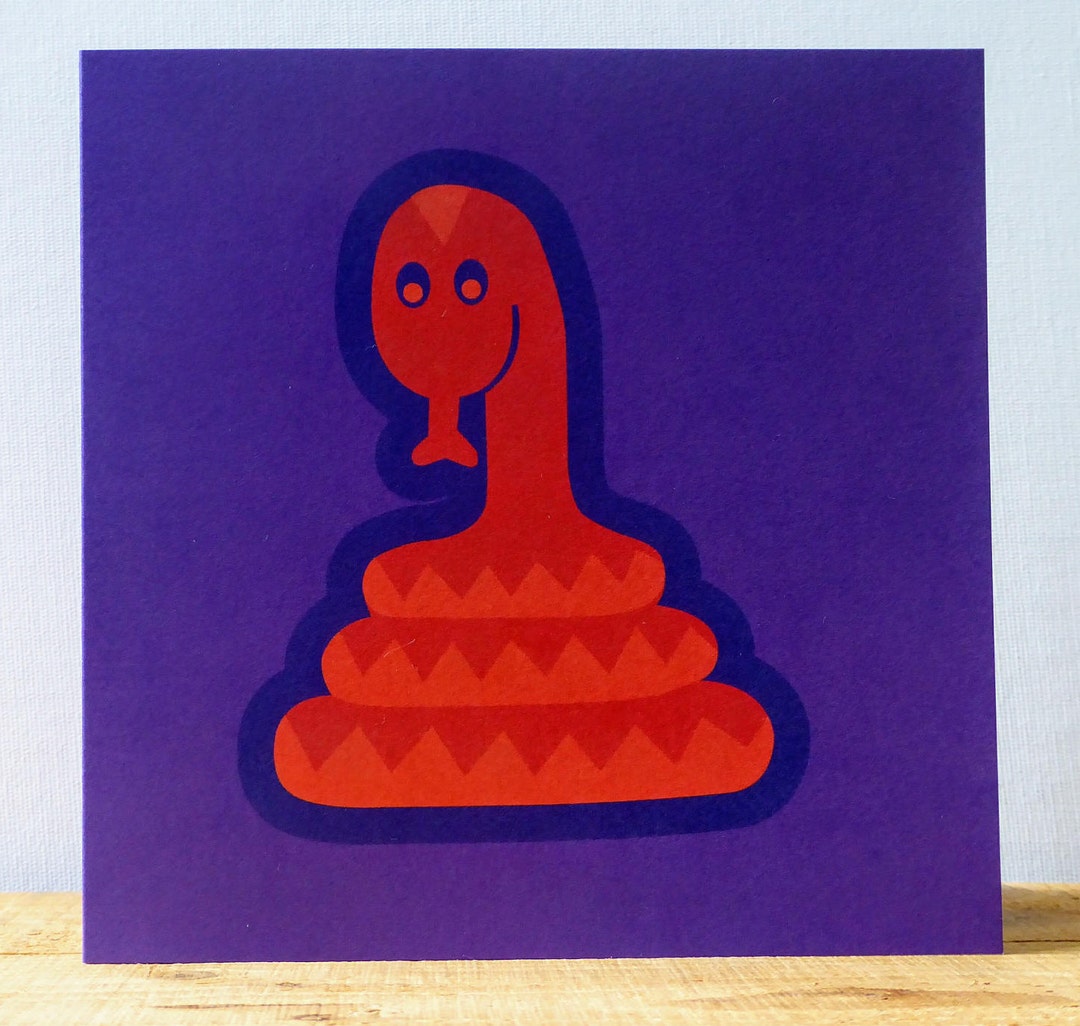 Snake Card, Red Snake, Cool Kids Card, Colourful Animal Card, Quirky ...