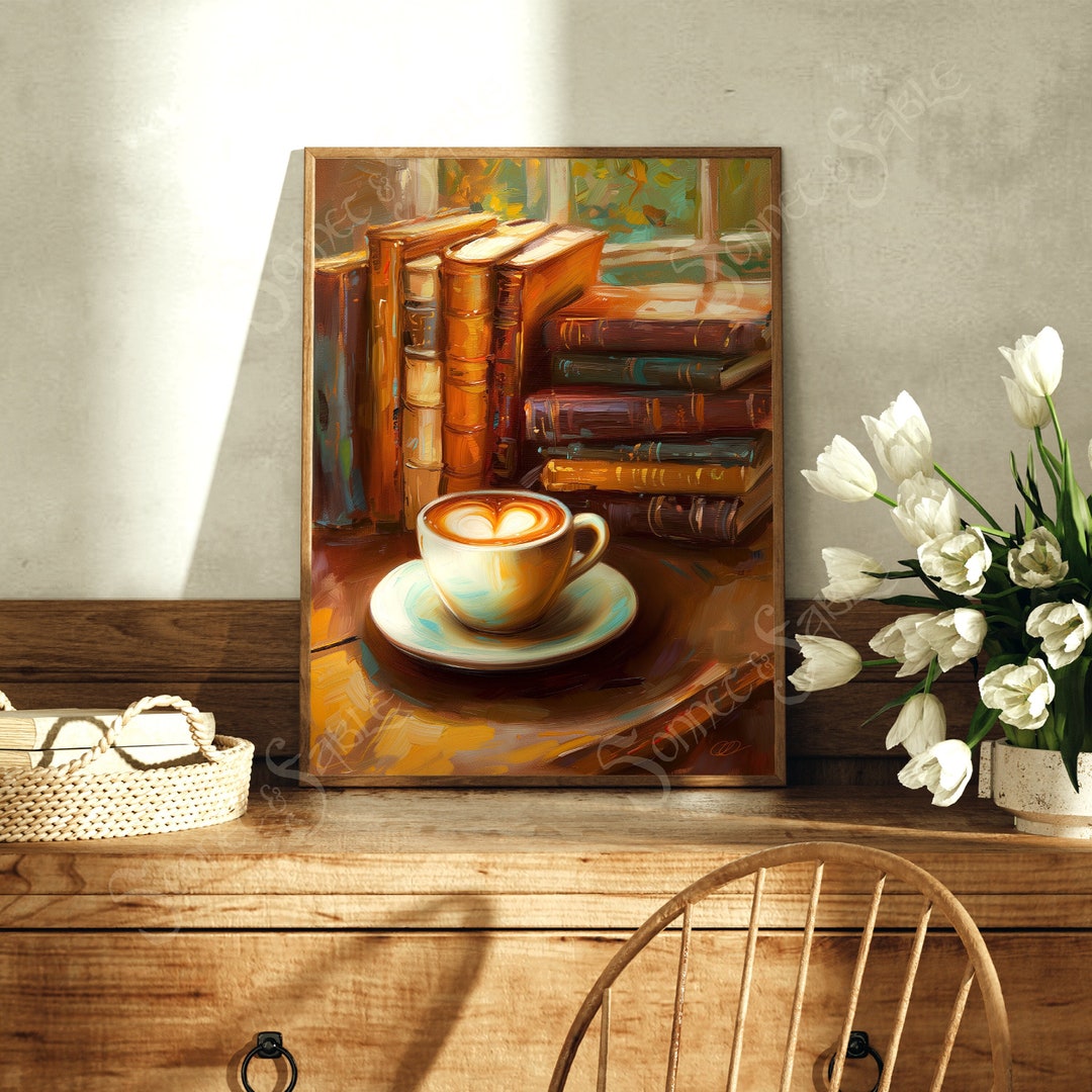 Reader's Table Art Print (bookish Print, Books and Coffee, Book Lovers ...