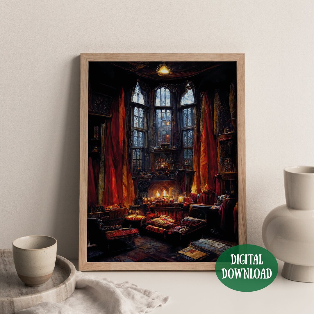 The Brave House Common Room DIGITAL (magical Fantasy Art Print, Wizard ...