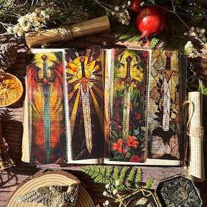 Botanical Sword Bookmark: Transparent Stained Glass Style, Cottagecore ...