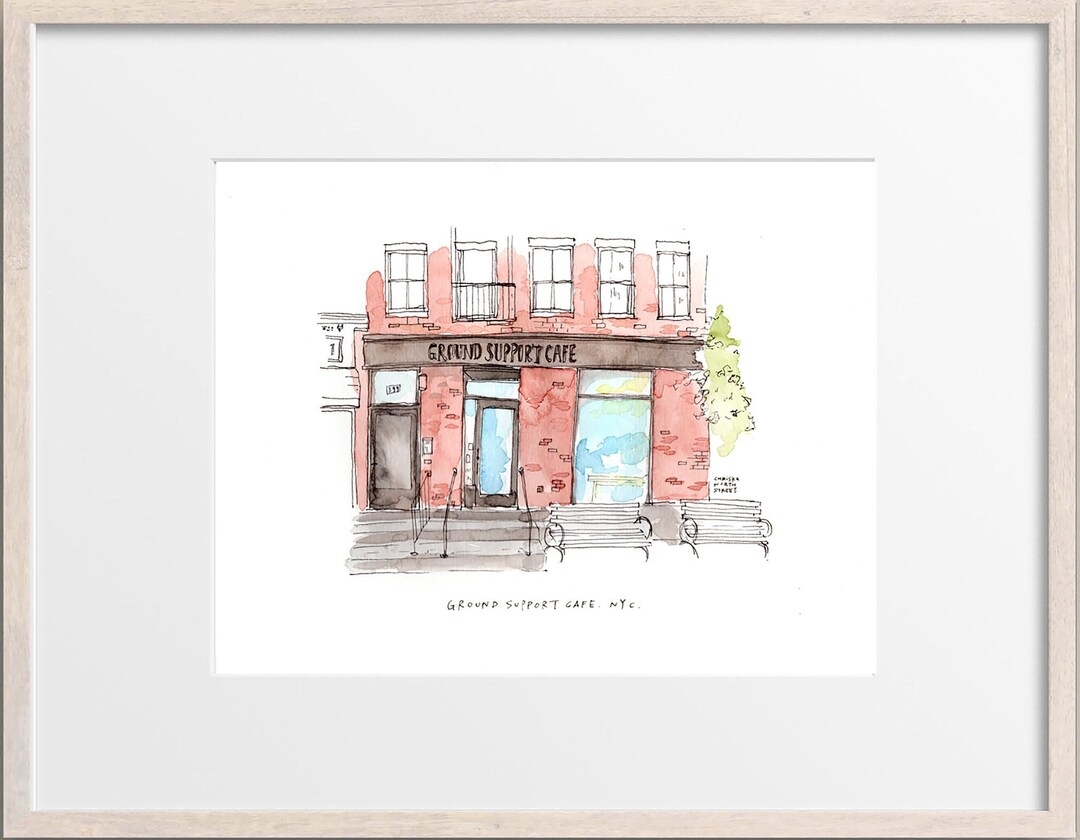 Ground Support Cafe Hand Drawn in Watercolor - New York Storefront ...