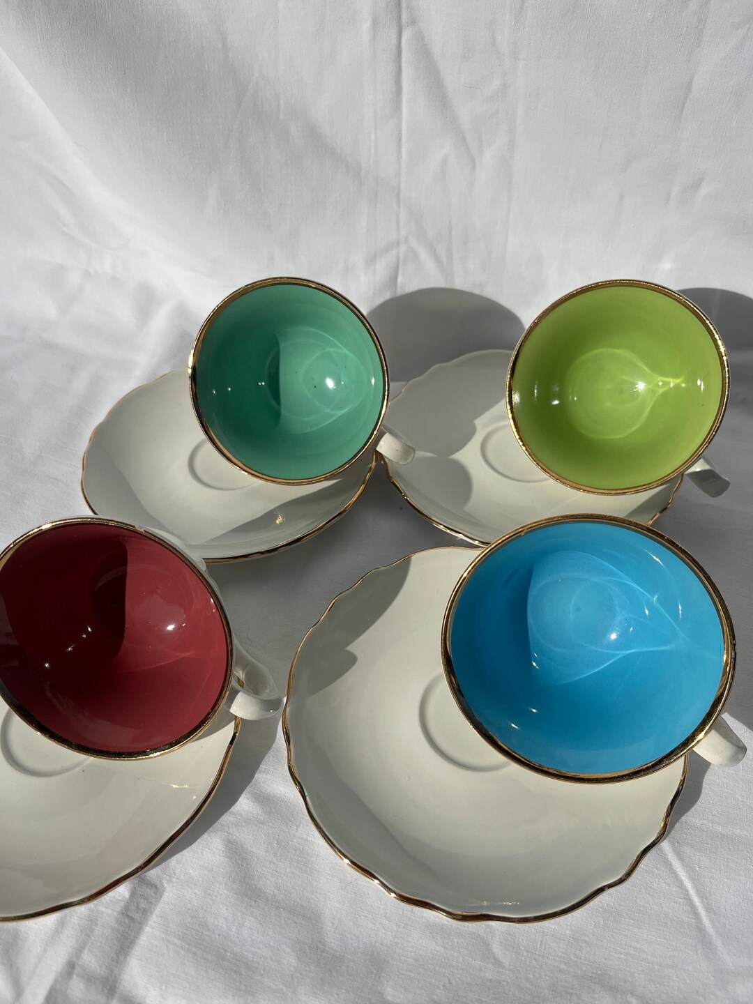 4 Earthenware Coffee Cups From the 60s, Interior of the Cups With ...