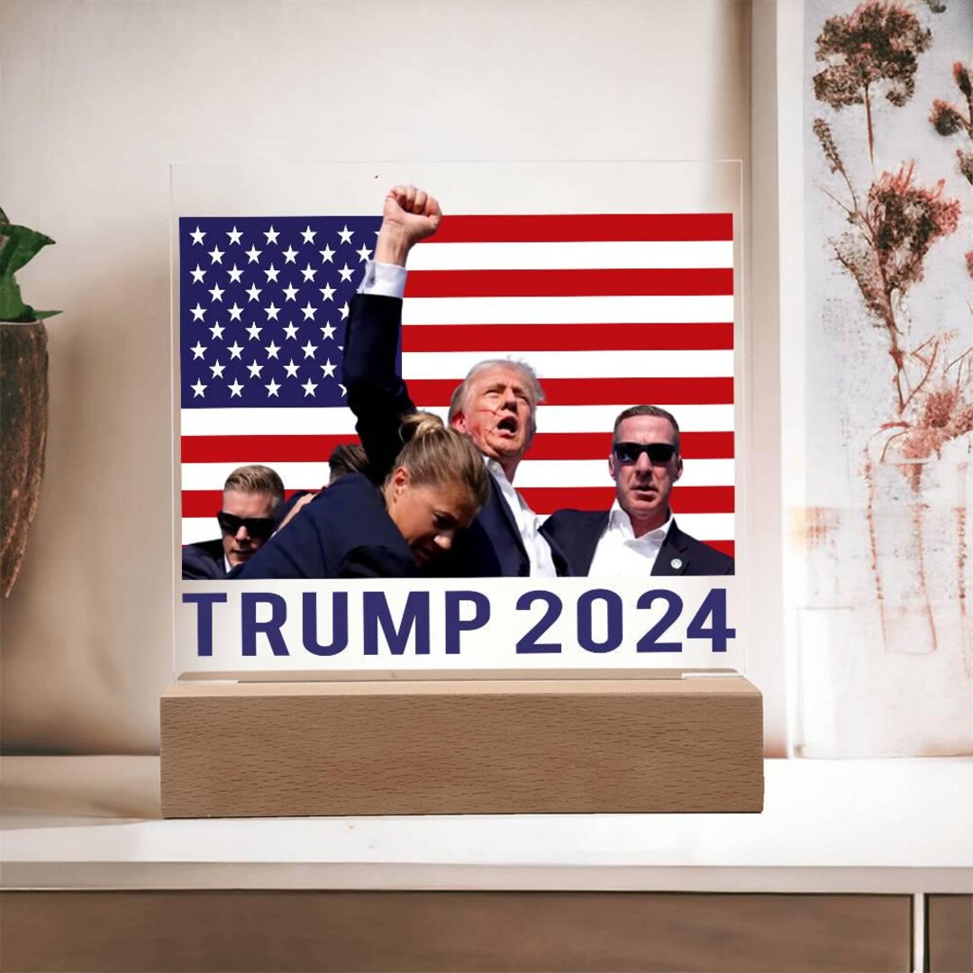 Trump 2024 Butler Rally Acrylic Plaque With LED Lighted Wooden Base - Etsy