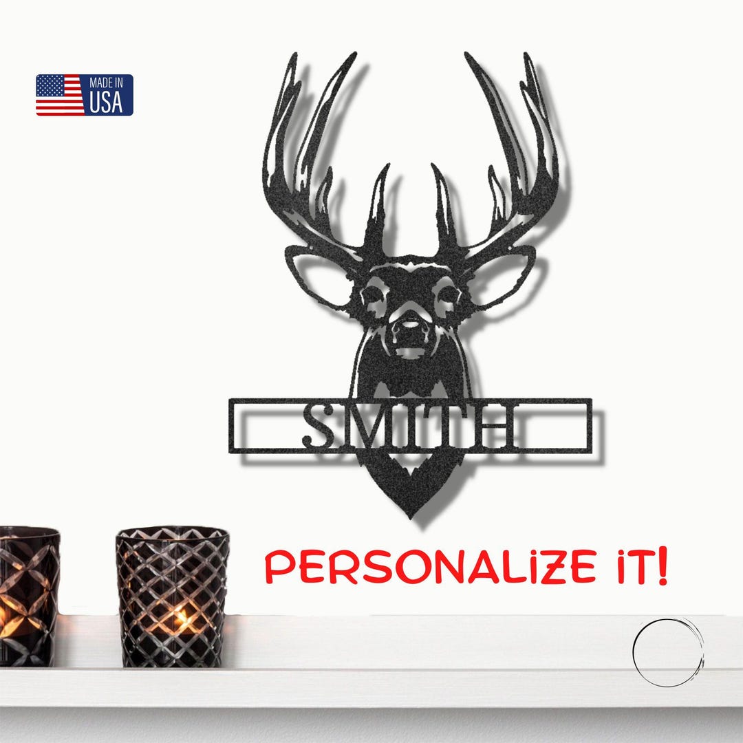 Deer Buck Head Mount Monogram Personalized Name Metal Art Wall Sign - Etsy