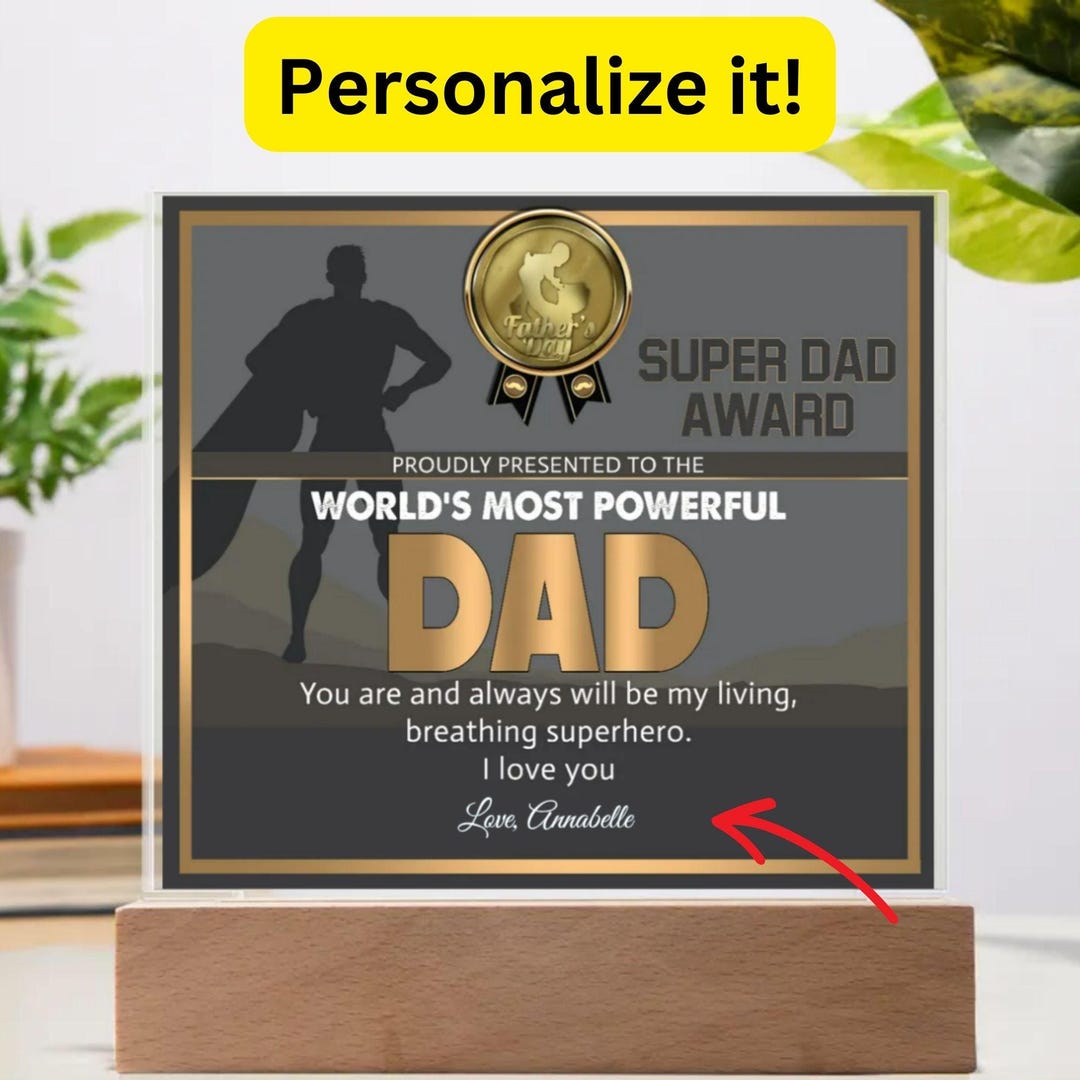 Super Dad Award World's Most Powerful Dad Personalized Acrylic Plaque ...