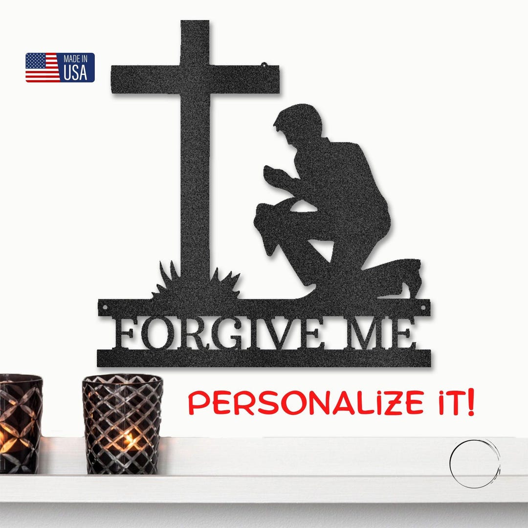 Praying Man Kneeling at Cross Spiritual Metal Art Wall Sign - Etsy