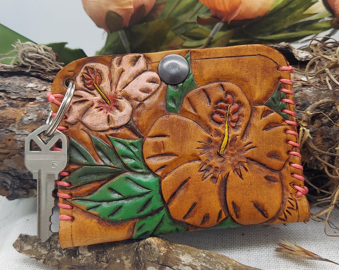 Hibiscus Keychain Wallet With Snap Enclosure to Hold Your Ids and Cash ...