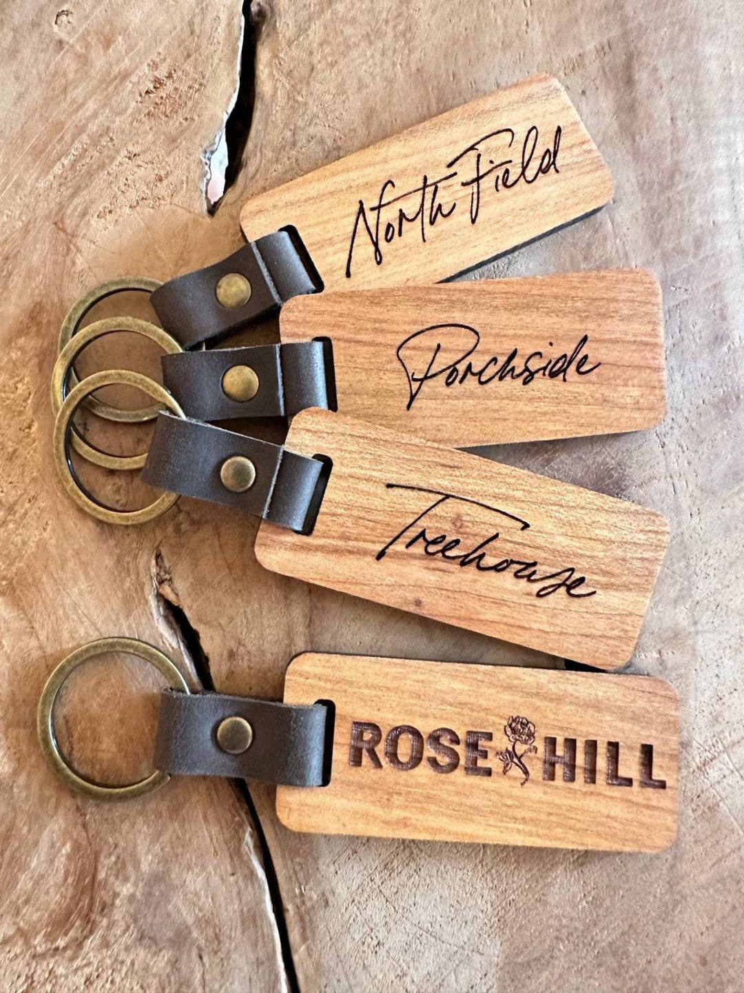 Personalized Wood Key Chain, 3rd Anniversary Birthday Gift for Him or ...