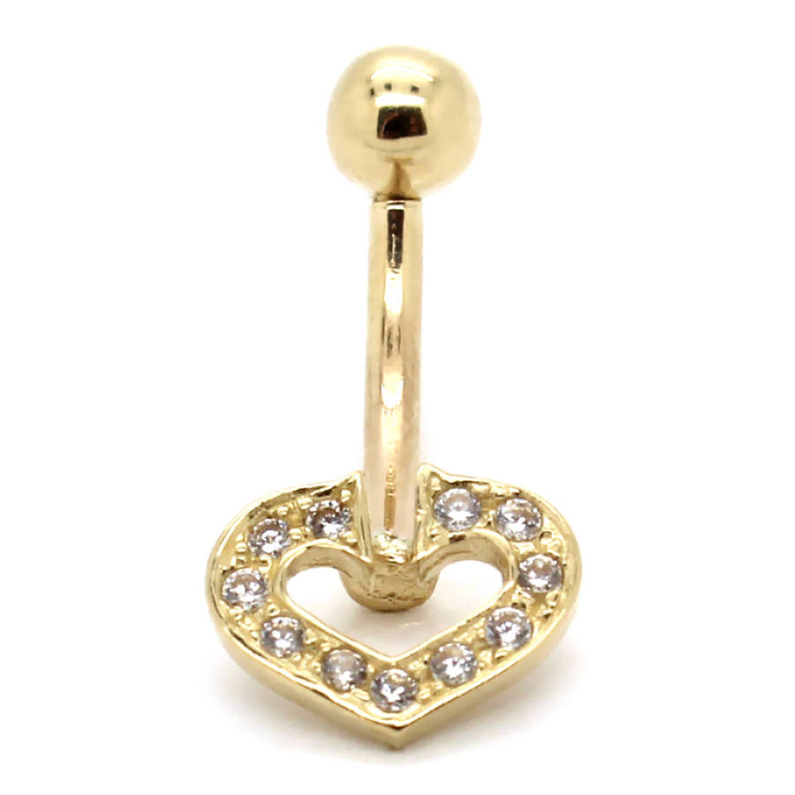14K Yellow Gold Open Heart Filigree Belly Ring With CZ - Etsy