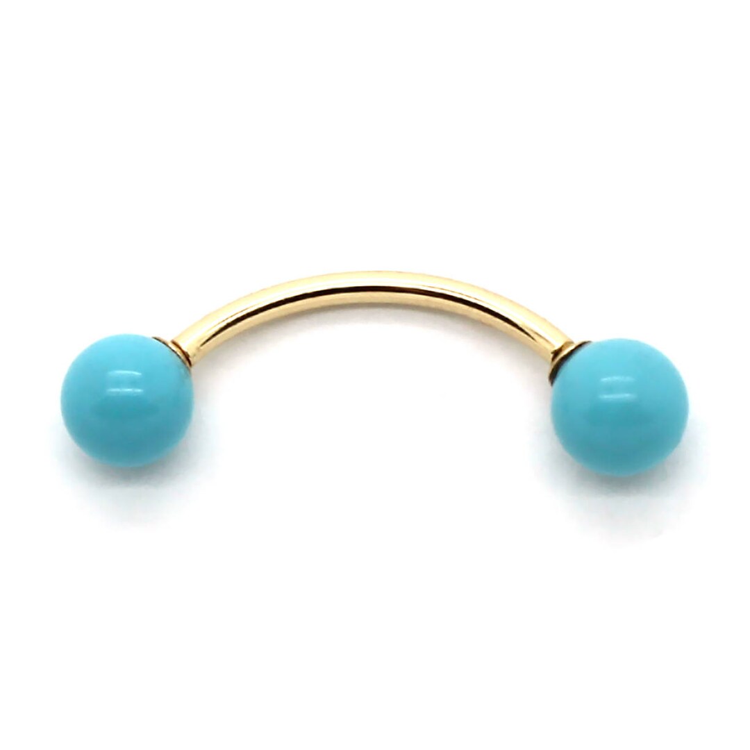 14K Yellow Gold Curved Barbell With Turquoise Beads – Sizes 14G-18G - Etsy