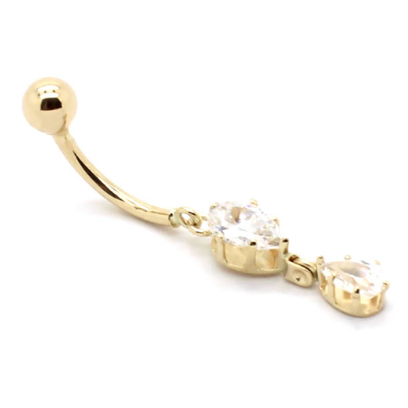 14K Yellow Gold Double Dangling Belly Ring With 7x5mm and - Etsy