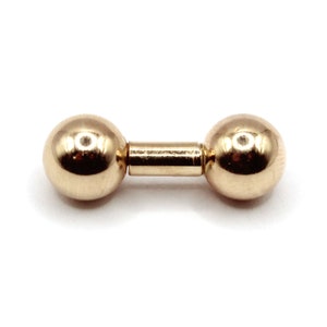 14K Yellow or White Gold Gold Straight Barbell 8 Gauge by 1/4" With 8mm ...