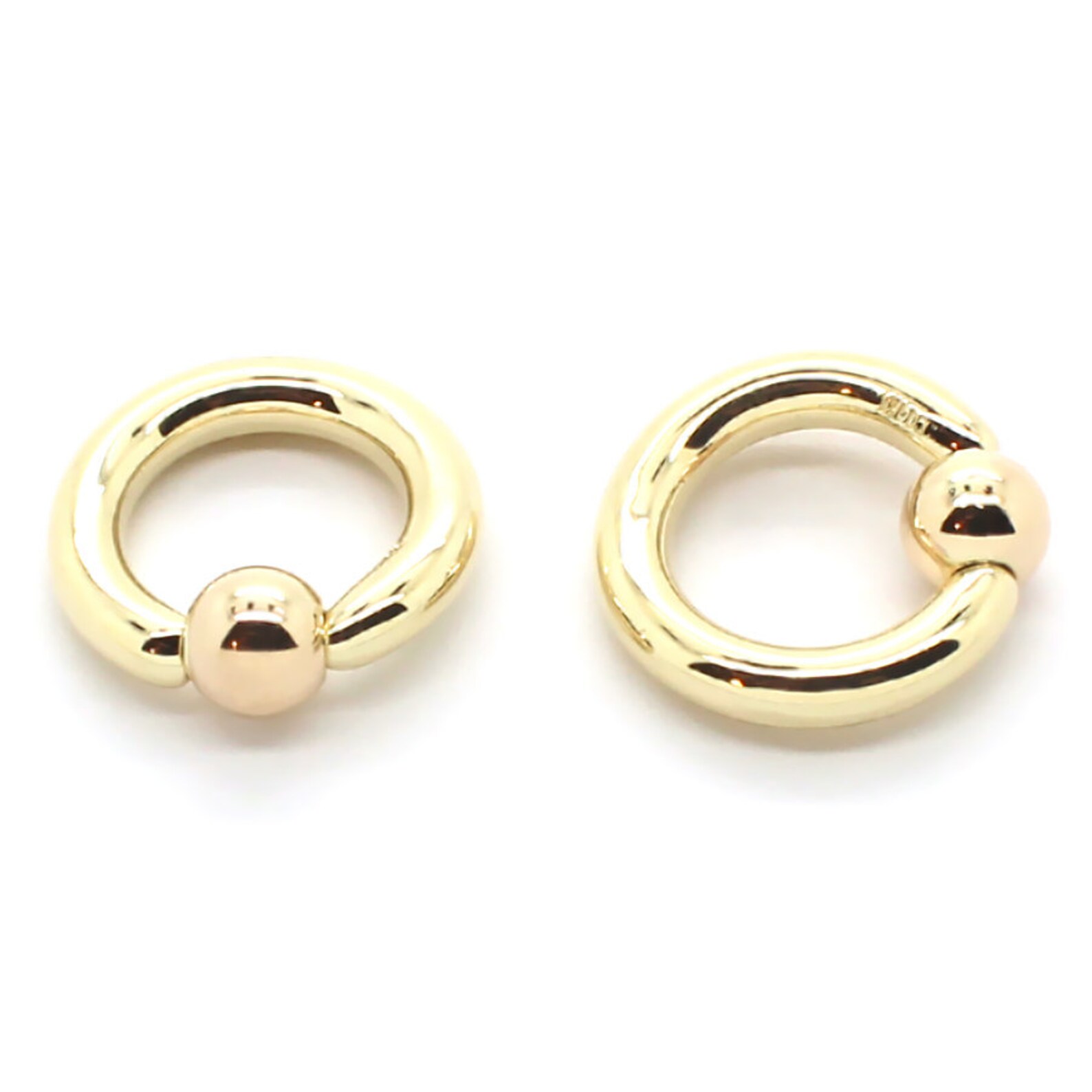 14K Set of 2 Solid Yellow Gold Captive Bead Ring 8 Gauge X - Etsy