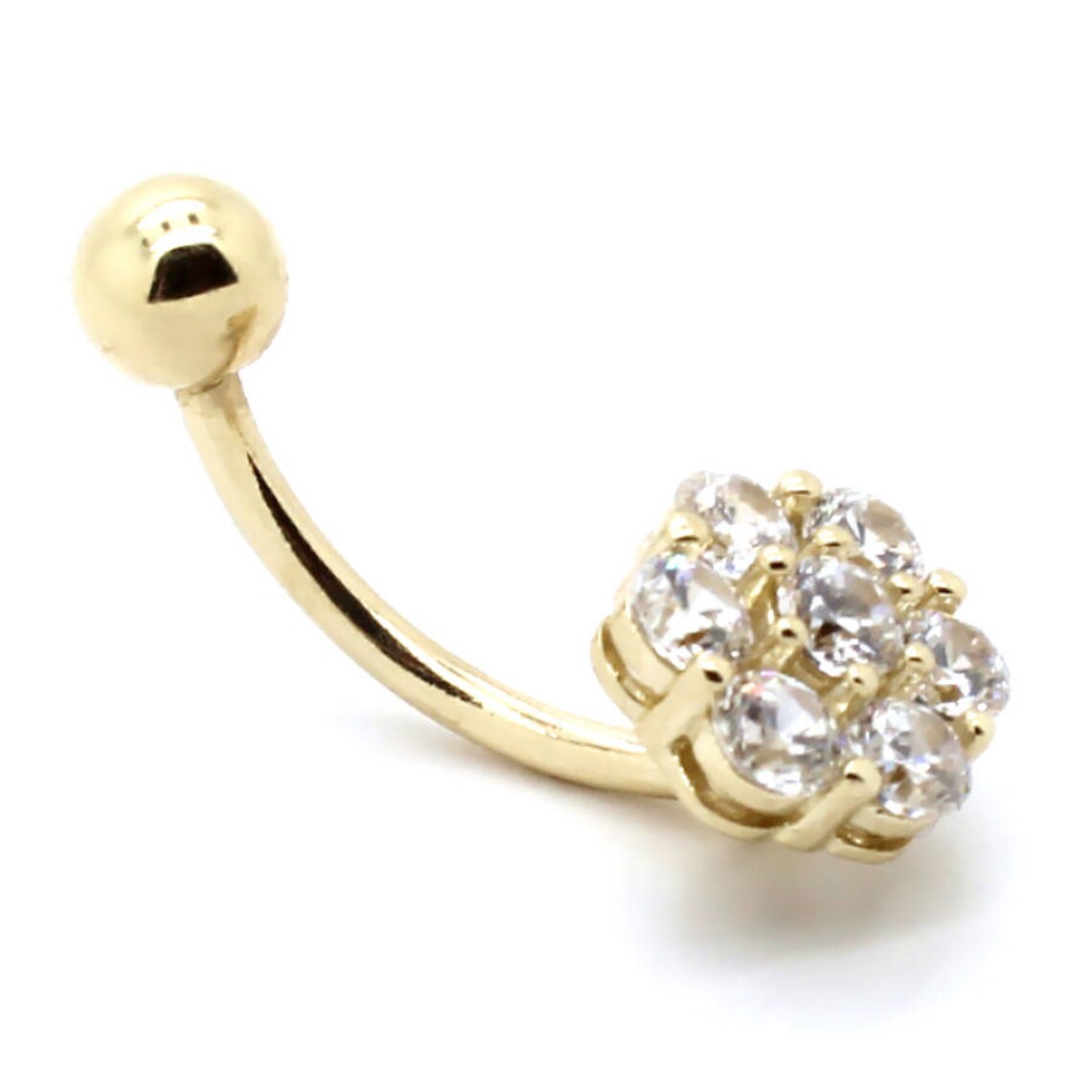 14K Yellow Gold Solitaire Spinning Cluster Belly Ring With Round CZ - Etsy