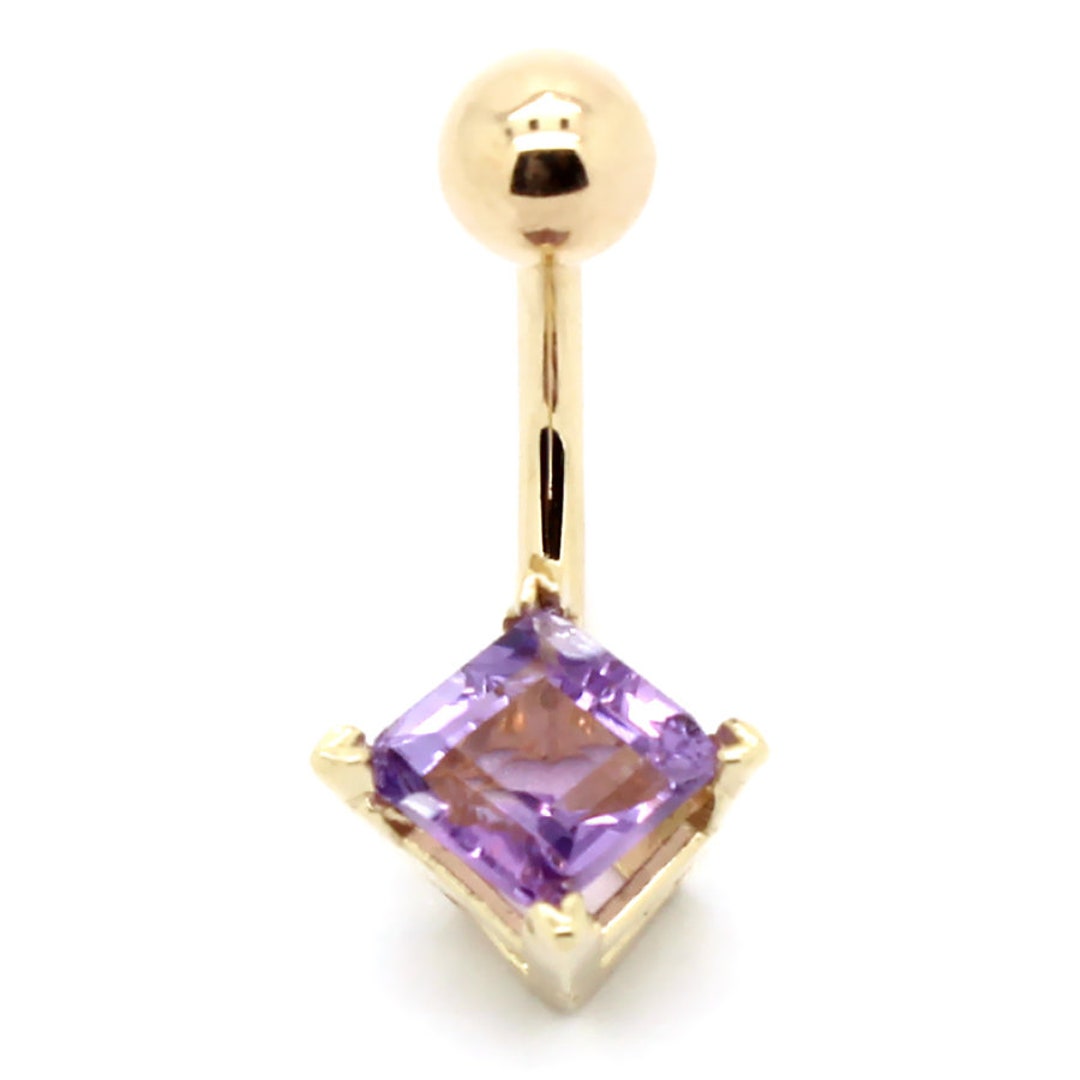 14K Yellow Gold Solitaire Princess Belly Ring With 6mm Amethyst - Etsy