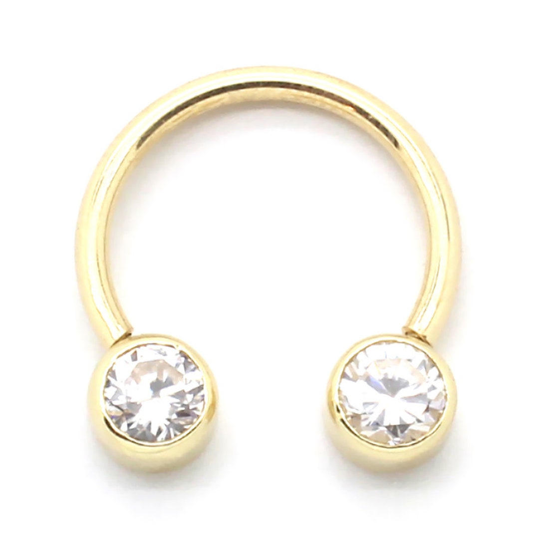 14K Yellow or White Gold Circular Horseshoe Barbell With Bezel CZ ...