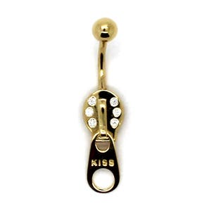 14K Yellow or White Gold Zipper Belly Ring With Round CZ - Etsy