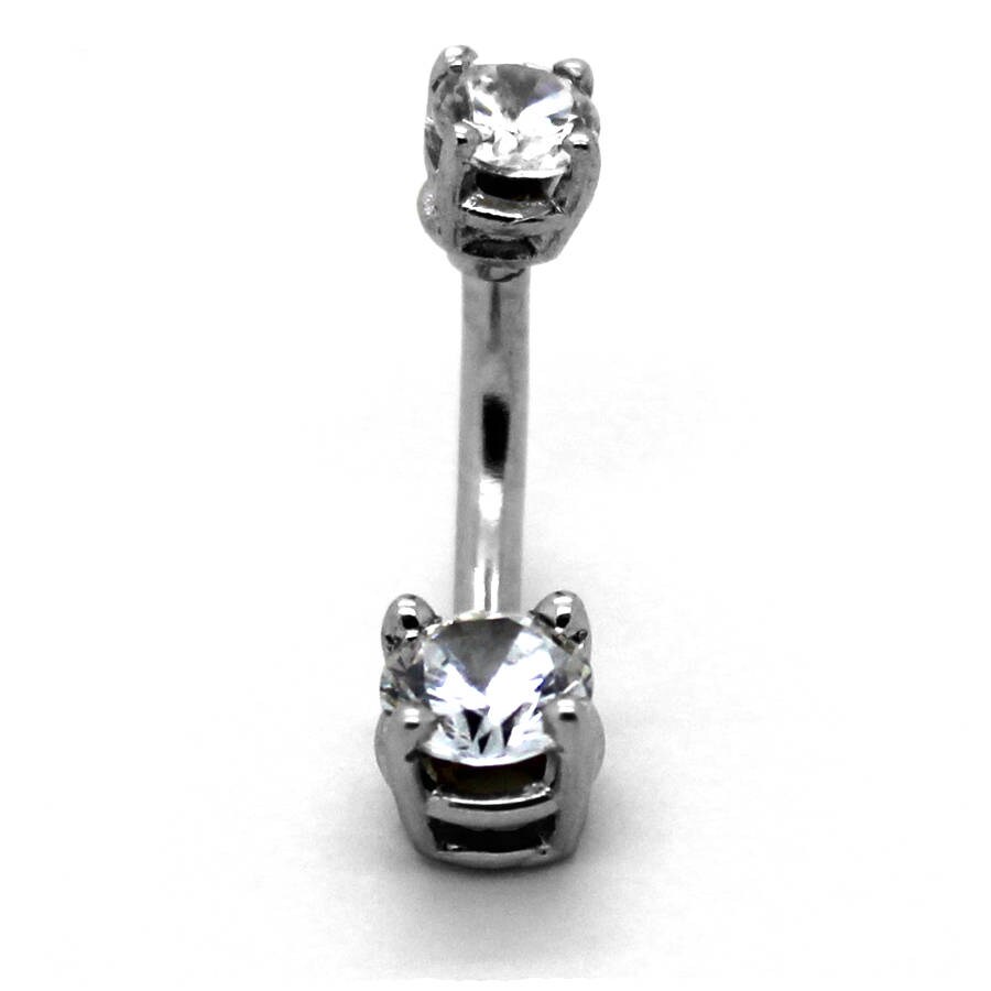 14K Yellow or White Gold Double Round Belly Ring With CZ - Etsy