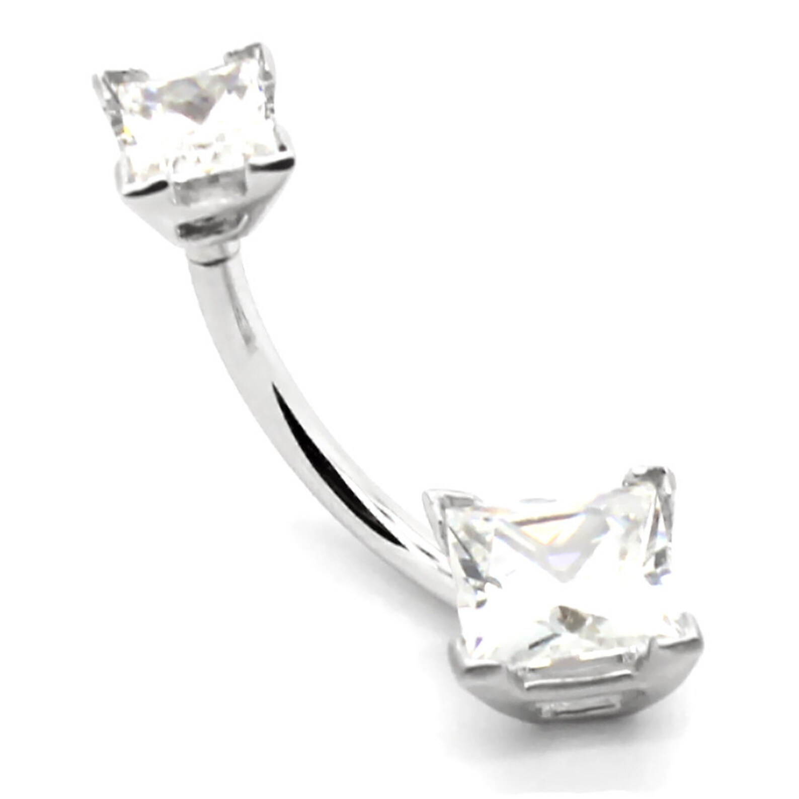 14K White Gold Double Belly Ring With 6mm and 4mm Princess CZ - Etsy