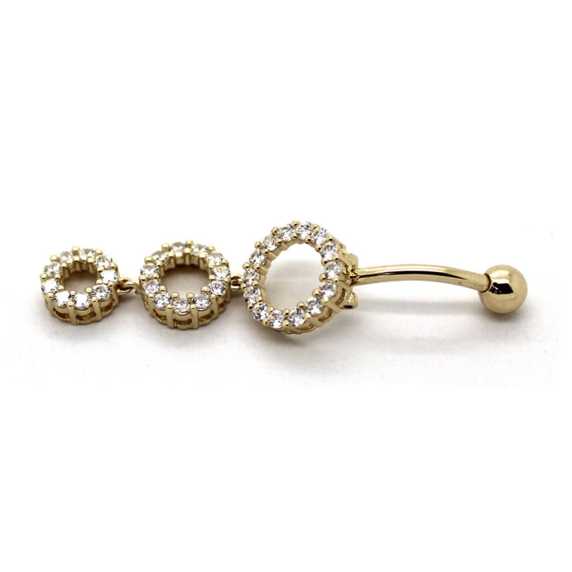 14K Yellow Gold Reverse Belly Ring Triple Loop With CZ - Etsy