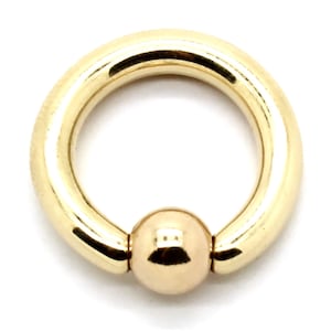 14K Solid Yellow or White Gold Captive Bead Ring 6 Gauge x 5 8 with 8mm Ball