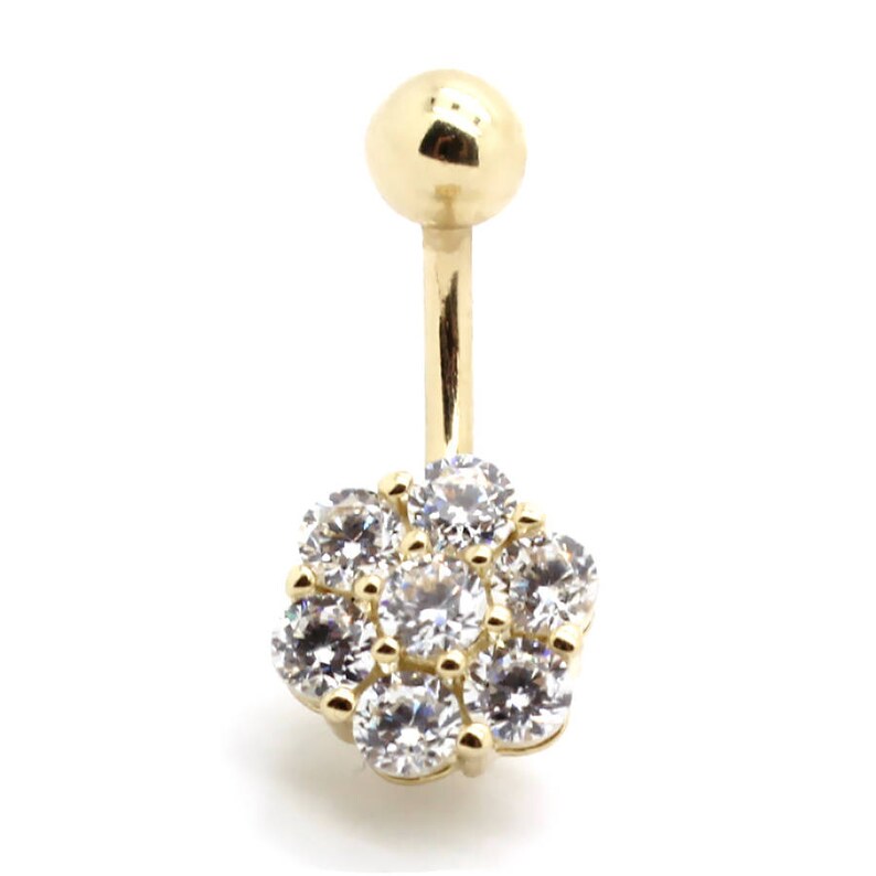 14K Yellow Gold Solitaire Spinning Cluster Belly Ring With Round CZ - Etsy
