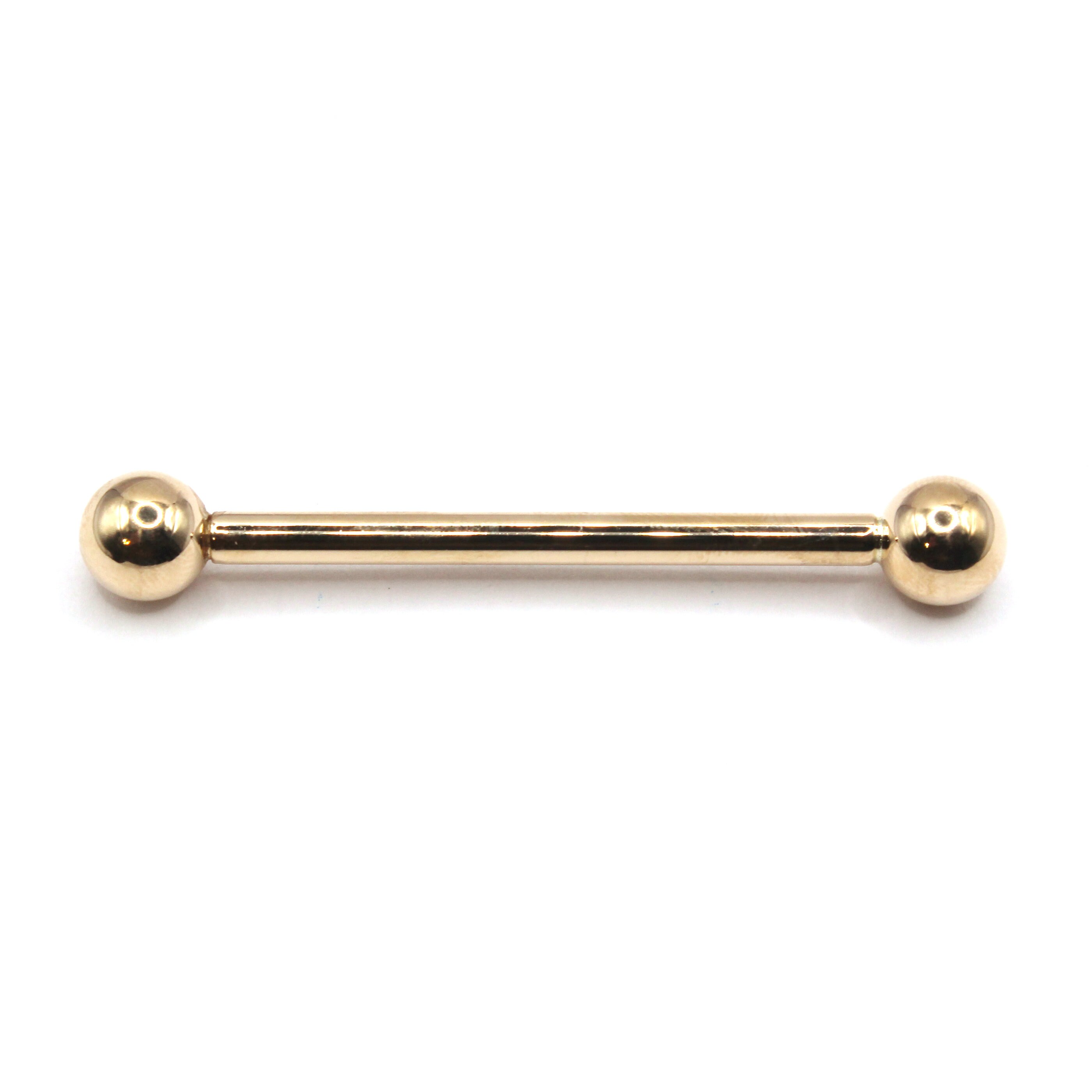 14K Yellow or White Gold Industrial/scaffold Barbell 8 Gauge by 1", and ...