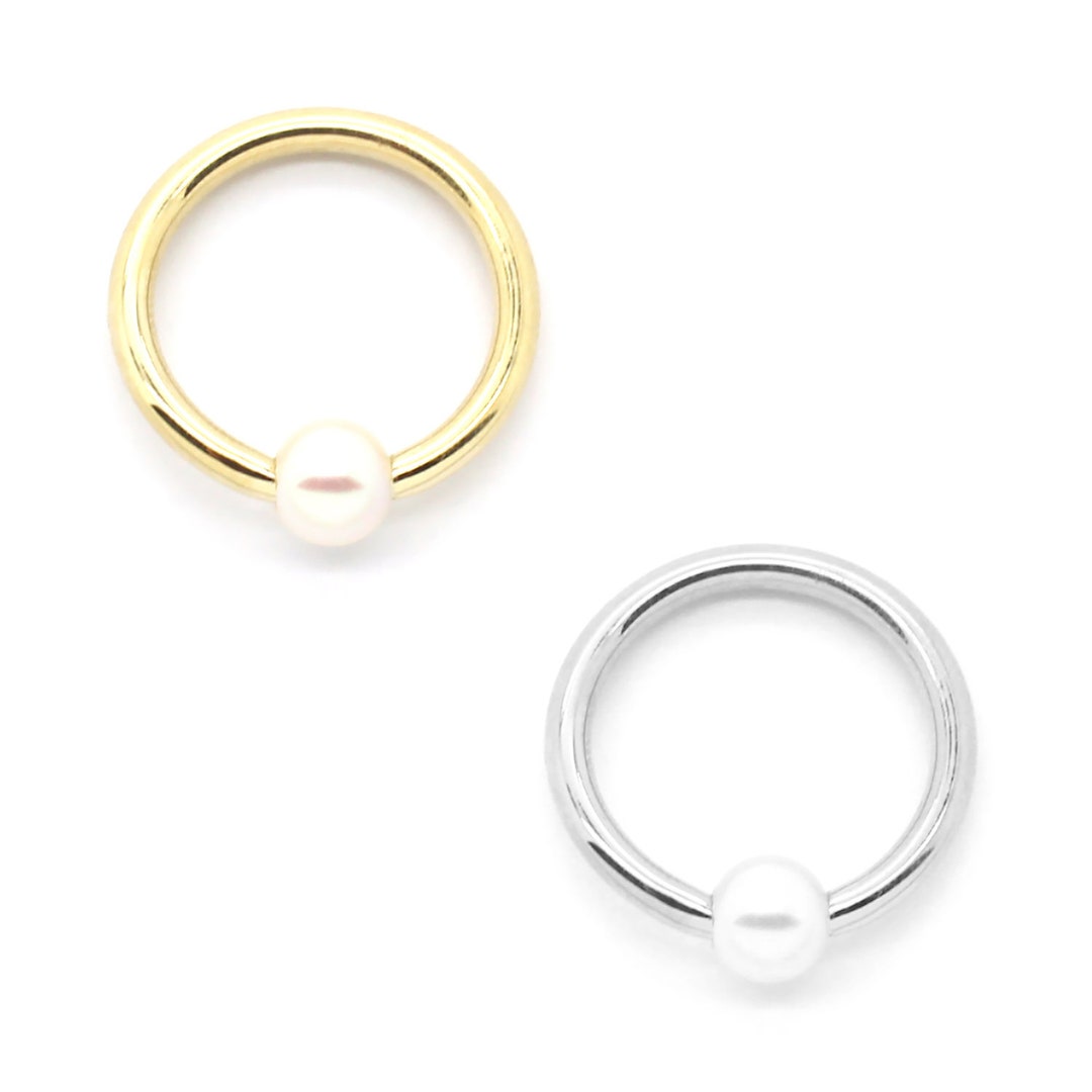 14K Yellow or White Gold Captive Bead Cultured Pearl Ring – Sizes 14G ...