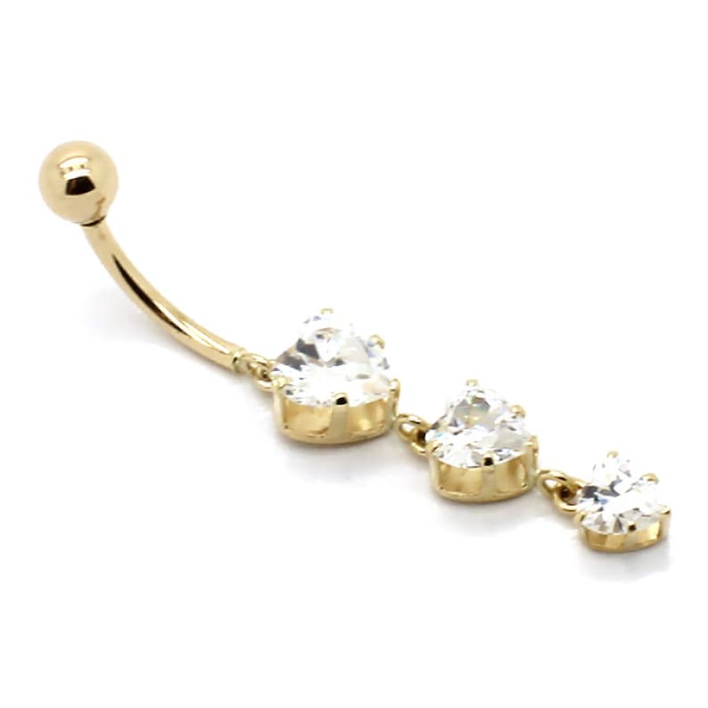 14K Yellow Gold Triple Dangling Belly Ring With 7mm 6mm and | Etsy