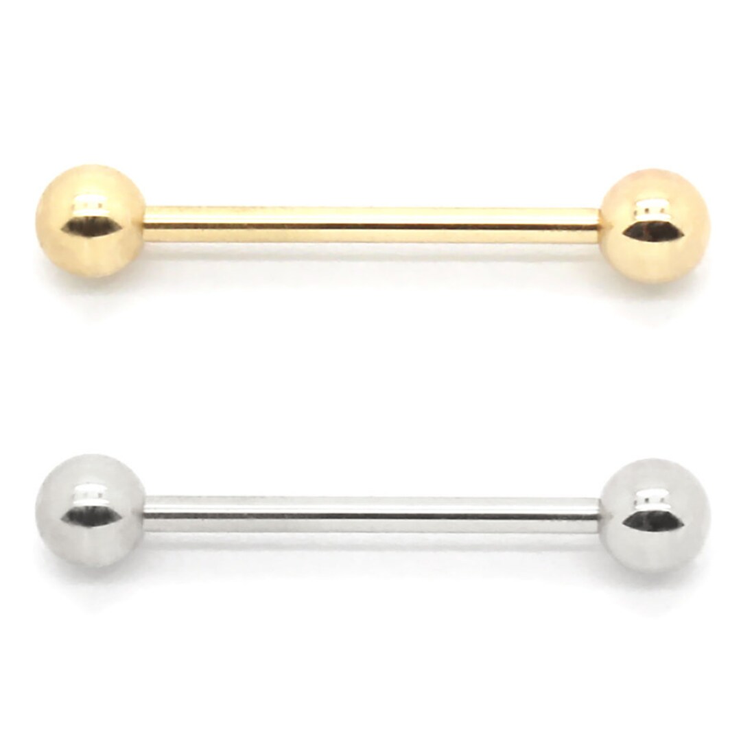 14K Yellow or White Gold Straight Barbell With 6mm Screw Balls –8 Gauge ...