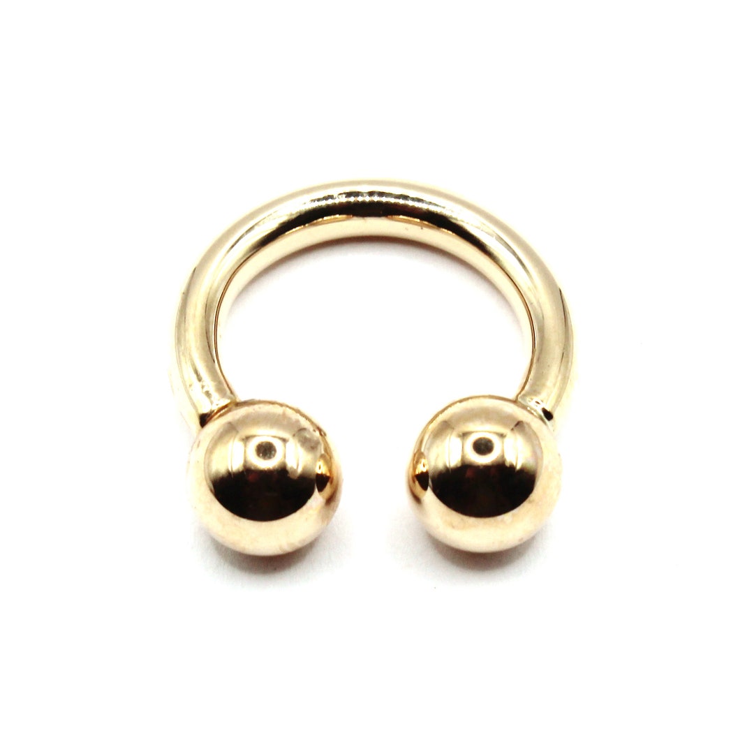 14K Yellow Gold Circular 8G by 9/16"" Horseshoe Barbell With 8mm Balls ...