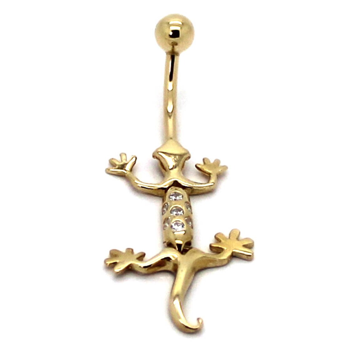 14K Yellow Gold Dangling Lizard Belly Ring With CZ - Etsy