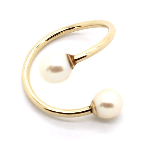 14K Yellow Gold Spiral Twisted Barbell With Akoya Pearls - Etsy
