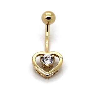 14K Yellow Gold Open Heart Belly Ring With Round CZ - Etsy