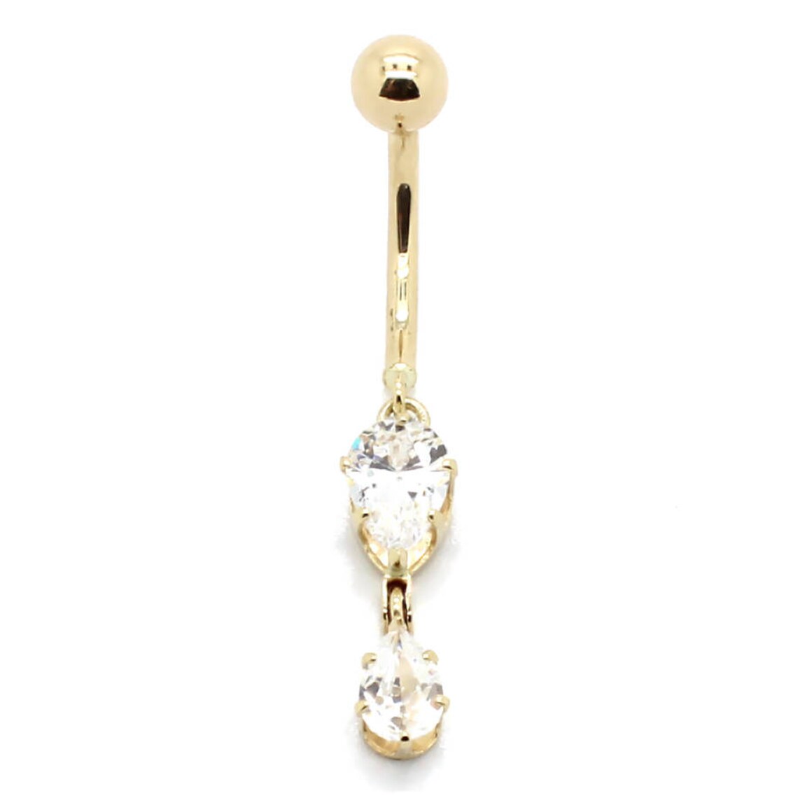 14K Yellow Gold Double Dangling Belly Ring With 7x5mm and - Etsy