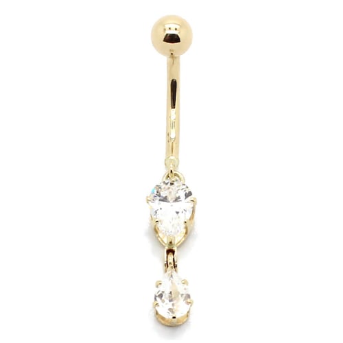 14K Yellow Gold Solitaire Navel Belly Ring With 9x6mm Pear - Etsy