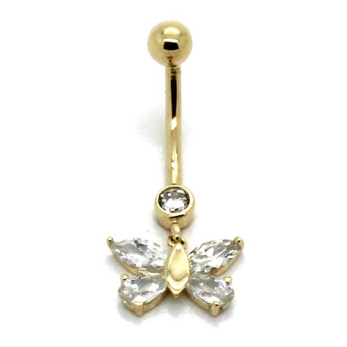 14K Yellow Gold Double Dangling Belly Ring With 7x5mm and - Etsy
