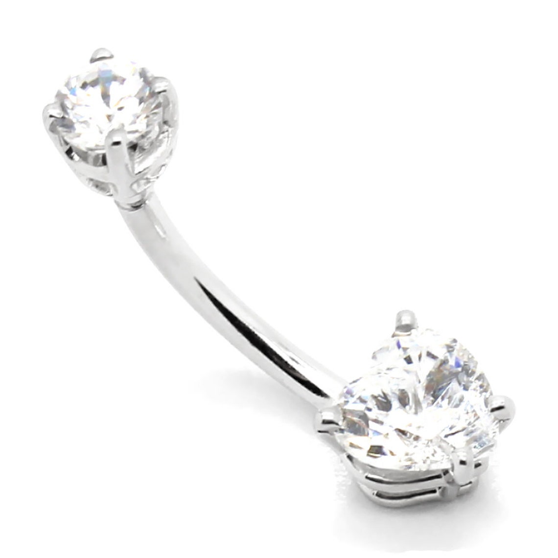 14K White Gold Double Belly Ring With 6mm Heart and 4mm Round CZ - Etsy