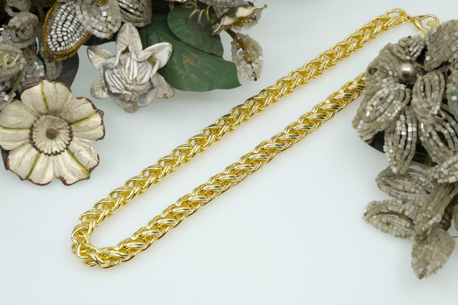 18ct. Gold Plated Necklace Chain Wheat Braided Chain Foxtail - Etsy